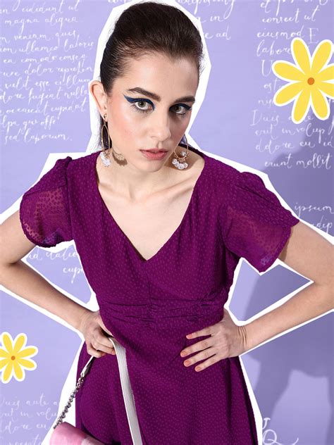 Buy Dressberry Bold Magenta Dobby Preppy College Cool Vacay Attire Empire Dress Dresses For