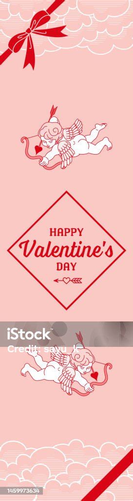 인사말 단어 수직 배너를 포함하는 발렌타인 데이 디자인 템플릿 두 개의 비행 큐피드 분홍색과 빨간색 색상 고풍스런에 대한 스톡 벡터 아트 및 기타 이미지 Istock