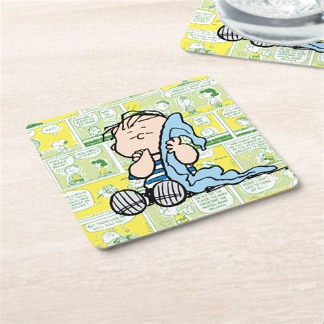 Peanuts Linus Comic Pattern Square Paper Coaster Zazzle