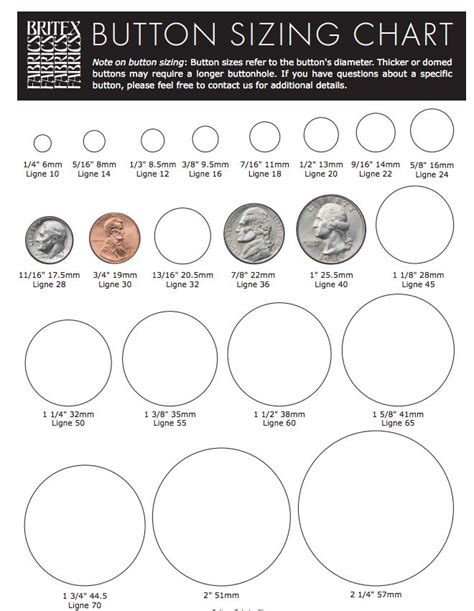 Button Sizing Chart In Three Colors And Sizes