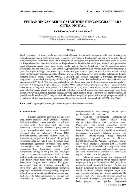 Pdf Perbandingan Berbagai Metode Steganografi Pada Citra Digital