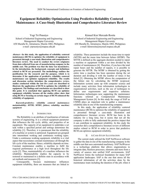 Pdf Equipment Reliability Optimization Using Predictive Reliability