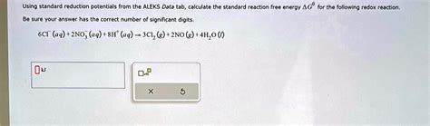solved using standard reduction potentials from the aleks data tab