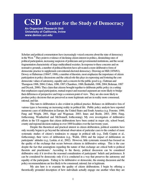 Pdf Types Of Democratic Deliberation The Limits And Potential Of Citizen Participation