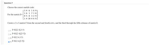 Solved Question 7 Choose The Correct Matlab Code 34 6 169
