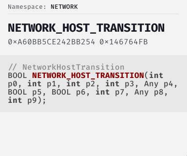 NetworkHostTransition FiveM Natives Cfx Re Docs