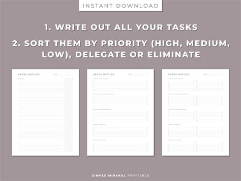 Abcde Method Productivity Printable Task List Goal Setting Priority To Do List Printable