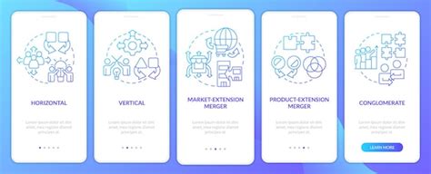 Premium Vector Types Of Mergers Blue Gradient Onboarding Mobile App Screen