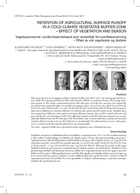 Pdf Retention Of Agricultural Surface Runoff In A Cold Climate