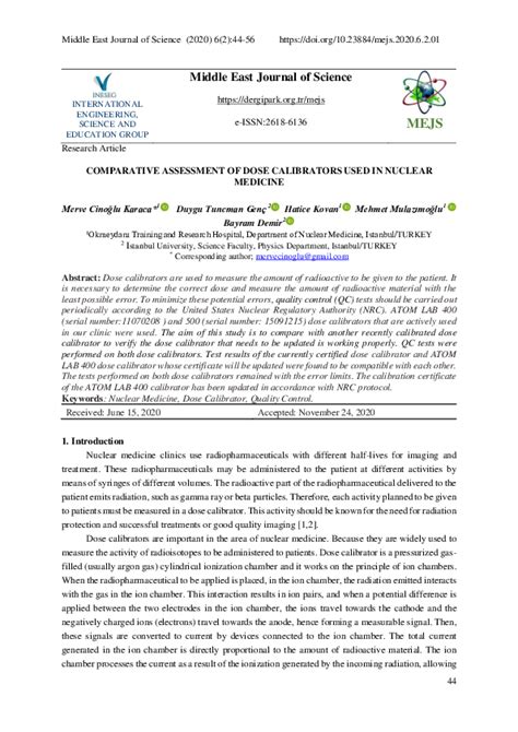 Pdf Comparative Assesment Of Dose Calibrators Used In Nuclear Medicine