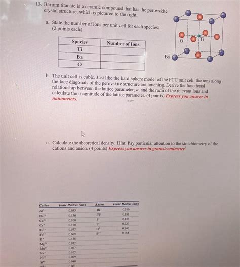 Solved 13 Barium Titanate Is A Ceramic Compound That Has