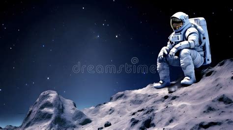Spaceman Or Astronaut Sitting On The Rock At Moon Stock Illustration Illustration Of Planet