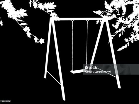 Pohon Dengan Ayunan Di Malam Hari Bintang Langit Vector Ilustrasi Stok Unduh Gambar Sekarang