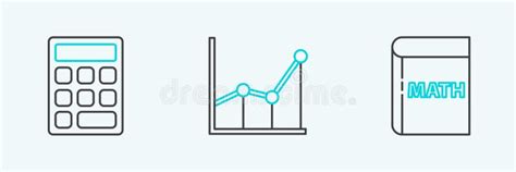 Set Line Book With Word Mathematics Calculator And Graph Schedule Chart Diagram Icon Vector
