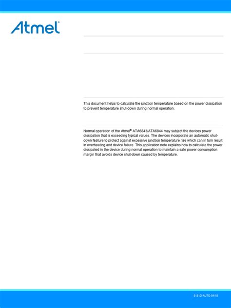 Atmel 9181 Ata6843 Ata6844 Estimated Junction Temperature Application Note Pdf Temperature