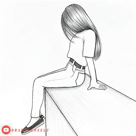 Sketch Of A Girl Sitting