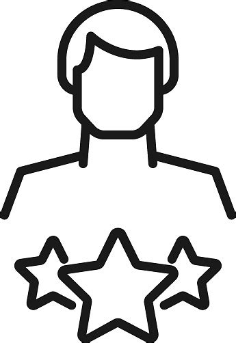 검은 색 얇은 선으로 그려진 흑백 기호 사이트 앱 책 배너 등에 완벽한 현대 벡터 기호 얼굴이없는 남자 옆에있는 별의 선 아이콘