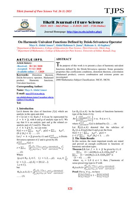 PDF On Harmonic Univalent Functions Defined By Dziok Srivastava Operator