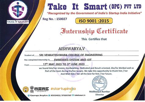 Aishwarya V On Linkedin I Have Successfully Completed My Internship In Embedded Systems And Iot I