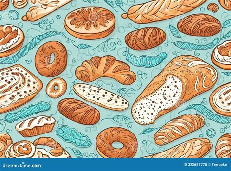 Seamless Vector Image With Continuous Pattern Including Bakery Products