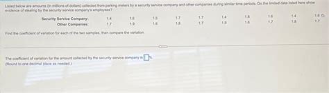 Solved Find The Coeficient Of Variation For Each Of The Two