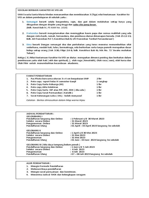 Isi Poster Ppdb Sma Santa Maria Medan Tahun 2023 2024 Pdf