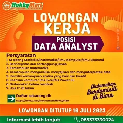 lowongan kerja data analyst di hokky mart bima ntb nesianet