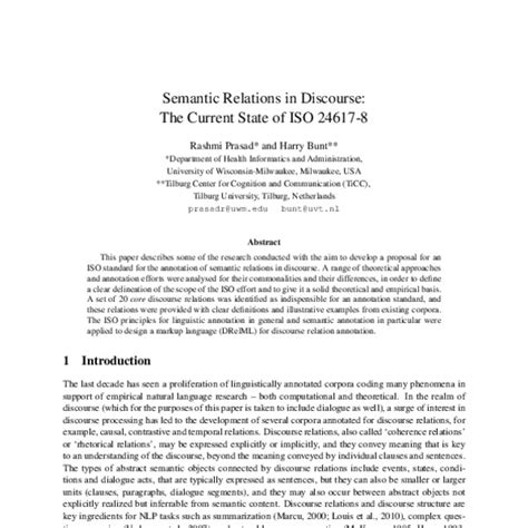 Semantic Relations In Discourse The Current State Of Iso 24617 8 Acl