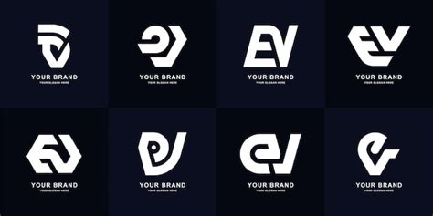 컬렉션 문자 Ev 또는 Ve 모노그램 로고 디자인 프리미엄 벡터