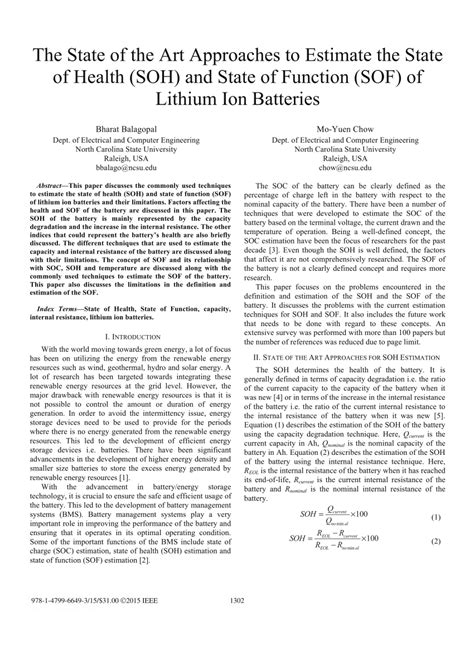 Pdf The State Of The Art Approaches To Estimate The State Of Health