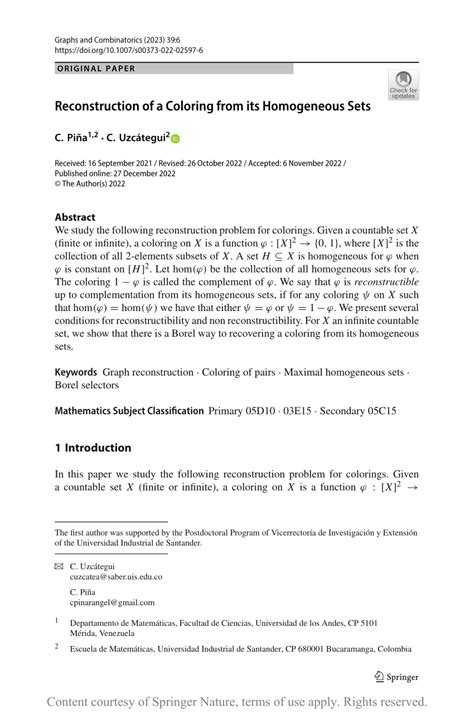 Pdf Reconstruction Of A Coloring From Its Homogeneous Sets