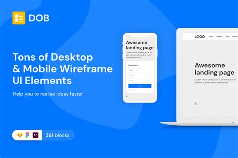 DOB Desktop Mobile Wireframe Web UI Kit On Yellow Images Creative Store