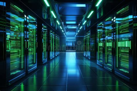 Illuminated Data Center With Glowing Servers In A High Tech Environment Generative Ai Stock