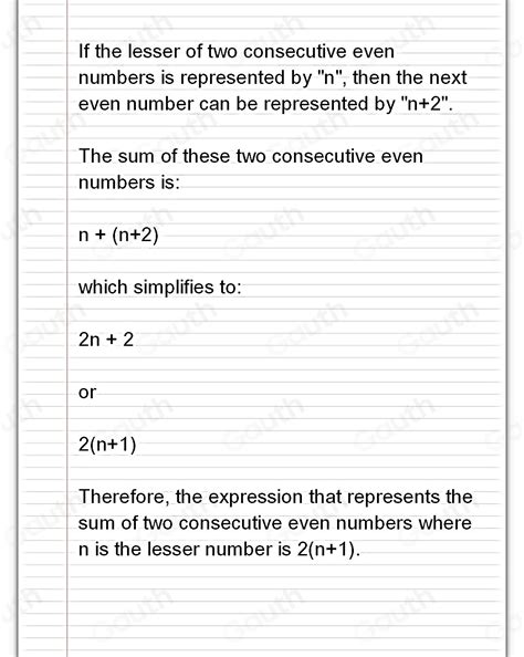 Solved 2 Which Expression Represents The Sum Of Two Consecutive Even