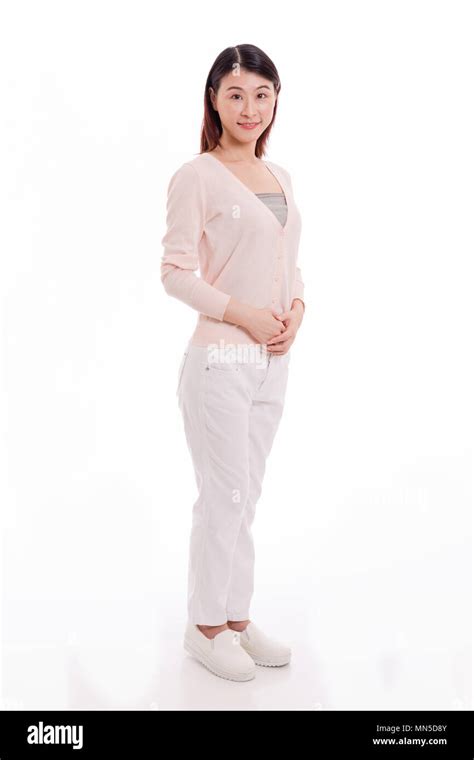 Chinese Housewife Standing With White Background Stock Photo Alamy