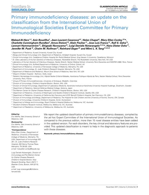 Pdf Primary Immunodeficiency Diseases An Update On The