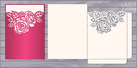 다이 레이저 컷 웨딩 카드 벡터 템플릿 장미 무늬가 있는 초대 포켓 봉투 웨딩 레이스 초대 모형입니다 0명에 대한 스톡 벡터 아트 및 기타 이미지 Istock