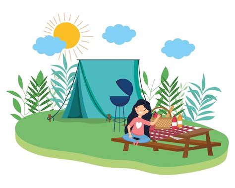 텐트와 캠핑 프리미엄 벡터