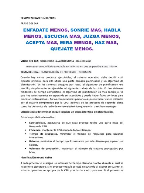Resumen Clase 15 Sistemas Operativos Pdf Planificación Sistema