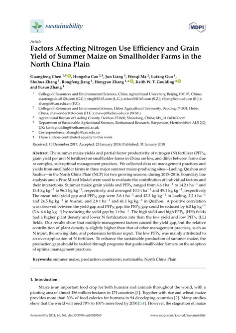 Pdf Factors Affecting Nitrogen Use Efficiency And Grain Yield Of Summer Maize On Smallholder