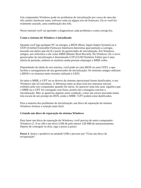 Um Computador Windows Pode Ter Problemas De Inicialização Por Causa De