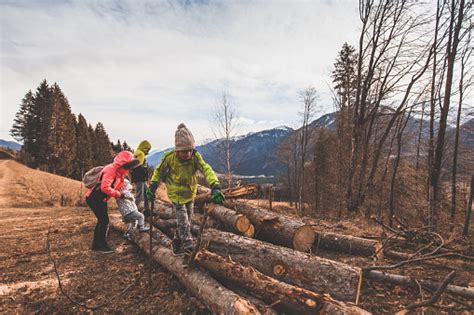 어머니와 그녀의 십대 아들과 유아 딸이 산에서 하이킹을 즐거 2 3 살에 대한 스톡 사진 및 기타 이미지 2 3 살 30 39세 가족 Istock