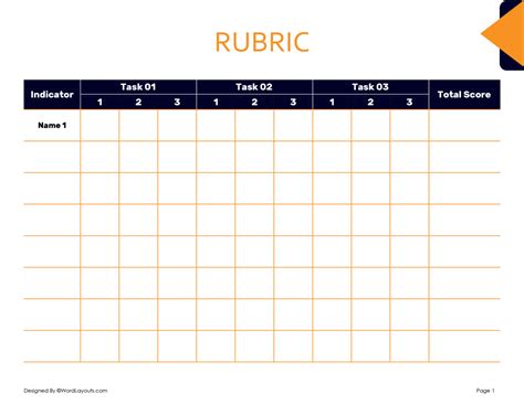 Analytic Rubric Template Wordlayouts