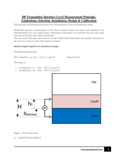 Dp Transmitter Interface Level Measurement Principle Limitations