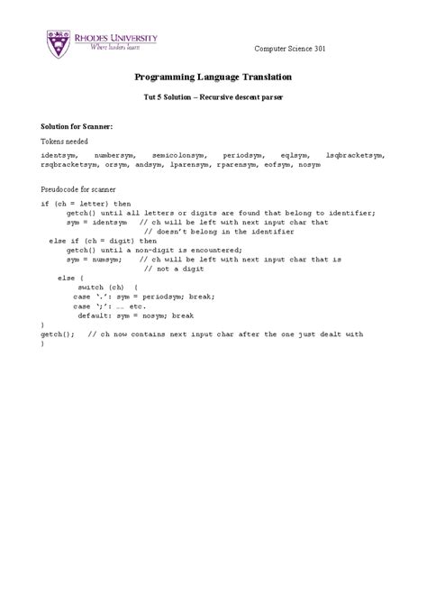 Tut5sol Programming Language Translation Tut 5 Solution Recursive