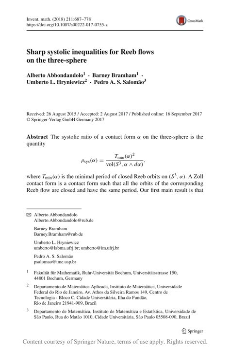 Sharp Systolic Inequalities For Reeb Flows On The Three Sphere Request Pdf