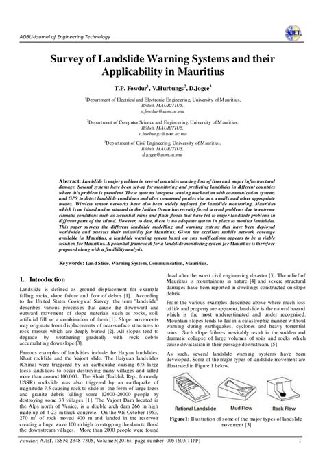 Pdf Survey Of Landslide Warning Systems And Their Applicability In Mauritius