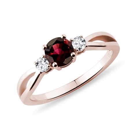 Round Garnet And Diamond Rose Gold Ring Klenota