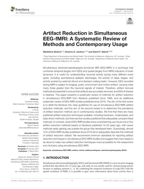 Pdf Artifact Reduction In Simultaneous Eeg Fmri A Systematic Review Of Methods And
