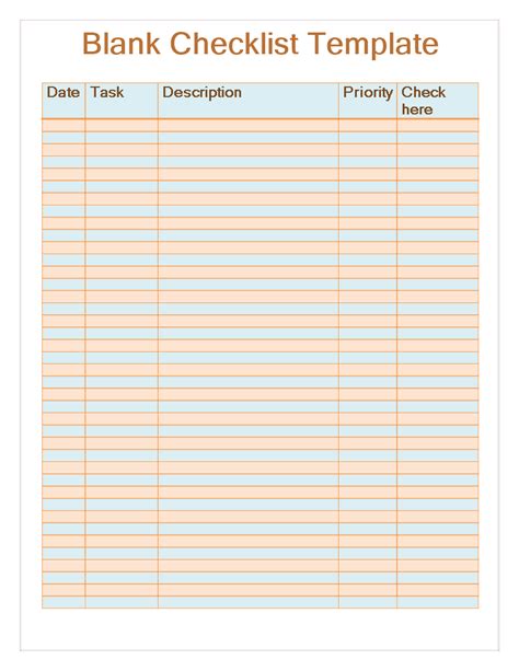 Blank Checklist Template In Word